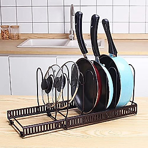 YUOP Expandable Pots and Pans Organizer,Pot Lid Organizer Rack for Cabinet with 10 Dividers Pot Holder Rack for Kitchen Bakeware Cookware