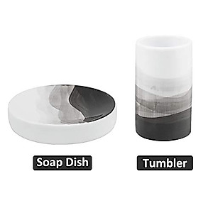 Wodlo- 4 Piece Painted Ceramic Bathroom Accessory Set, Includes Soap Dispenser Pump, Toothbrush Holder, Tumbler, Soap Dish Sanitary, Ideas Home Gift for Ware Home Decor Bath(Gray)