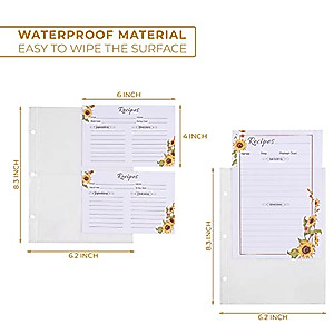 KitchenMania Sunflower Recipe Binder Kit, 8.5x9.5 Recipe Ring Binder 3 Ring Organizer Set with 50 Recipe Cards 4x6 Double Sided, 12 Category Dividers Tabs and Page Protectors