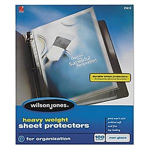 Wilson Jones Sheet Protectors, Heavy Weight, Top-Loading, Non-Glare, 100 Sheets/Box (W21413)