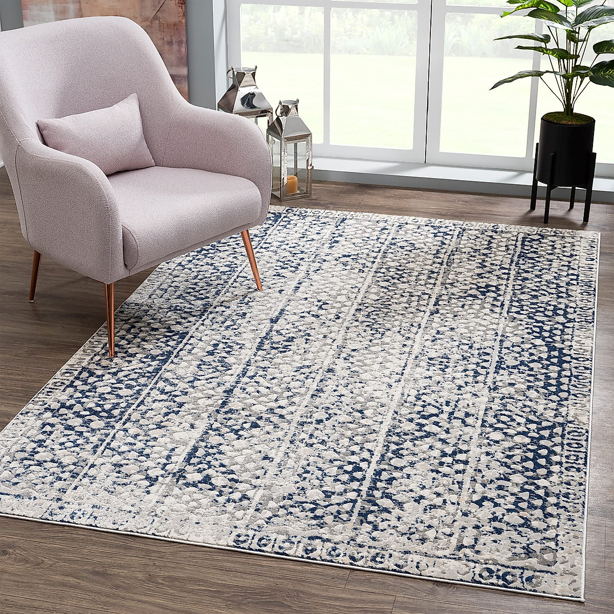 Bloom Rugs Troya Gray/Blue 8x10 Rug - Modern Abstract Area Rug for Living Room, Bedroom, Dining Room, and Kitchen - Exact size: 7'5" x 10'
