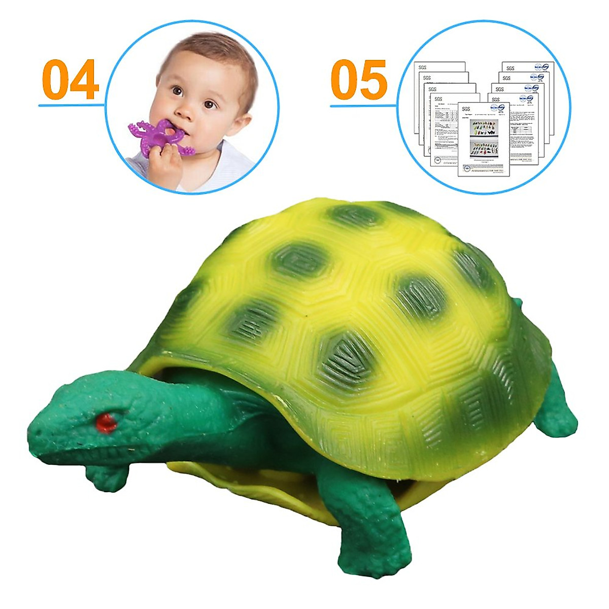 Turtle Toys,5 Inch Rubber Tortoise Turtle Sets(4 Pack),Great Safety Material TPR Super Stretchy,Can Hide in Shell,Sea Ocean Animal Bathtub Bath Pool Toy Party Favors Boys Kids