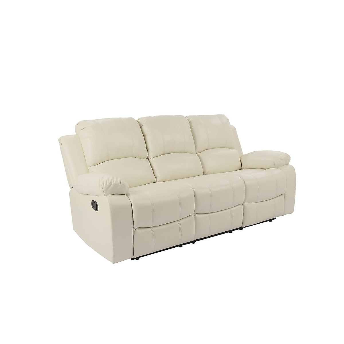 Pannow Double Recliner Loveseat with Console Slate, Double Reclining Sofa with Cup Holder, 3-Seater with Flipped Middle BACKREST Beige Air Leather, Theater Seating Furniture Sofa Bed