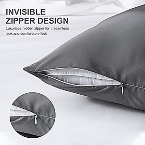 Cobnom Mulberry Silk Pillowcase for Hair and Skin Health, 2 PCS 600 Thread Count Breathable Pillow Cases, Soft Queen Smooth Pillowcase with Hidden Zipper Closure for Sleeping (20"X 30", Gray)