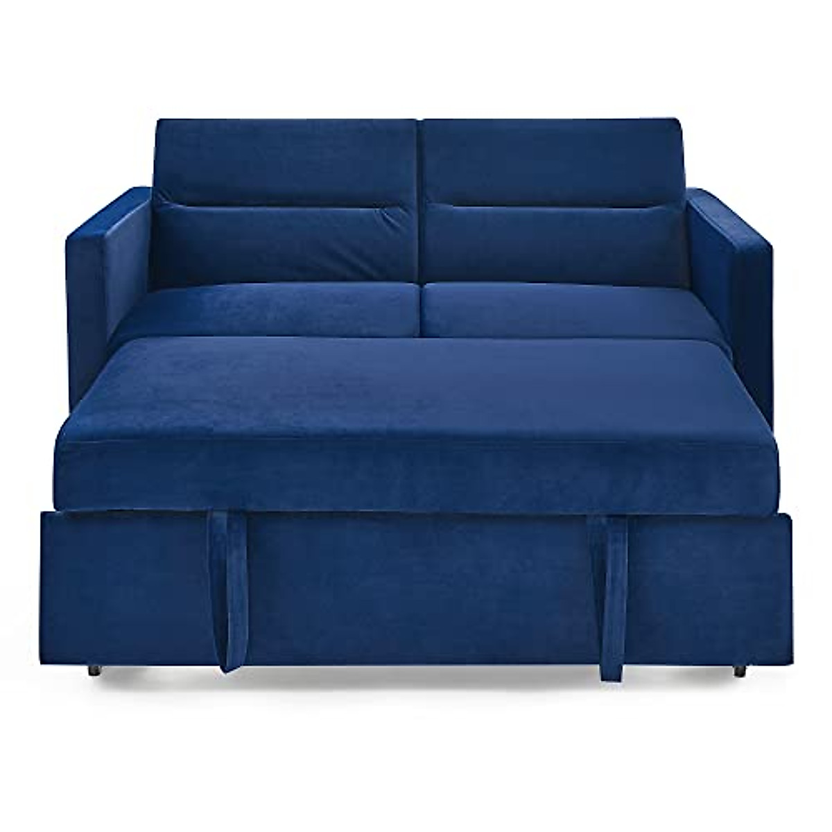 FANYE Velvet Upholstered Loveseat Sleeper w/Side Storage Pockets, 54.5" 2-Seaters Sofa with Pull-Out Couch Bed with Adjustable Cushions Backrest for Living Room Apartment Office Small Space, Blue