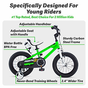 RoyalBaby Freestyle Kids Bike Boys Girls 16 Inch BMX Childrens Bicycle with Training Wheels & Kickstand for Ages 4-7 years, Green