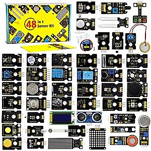KEYESTUDIO 48 Sensors Modules Starter Kit for Arduino with LCD, 5v Relay, Sound, LED Modules, Servo Motor, Motion, Pressure Sensor, Gas Sensor, etc.Programming for Beginners Adults Learning