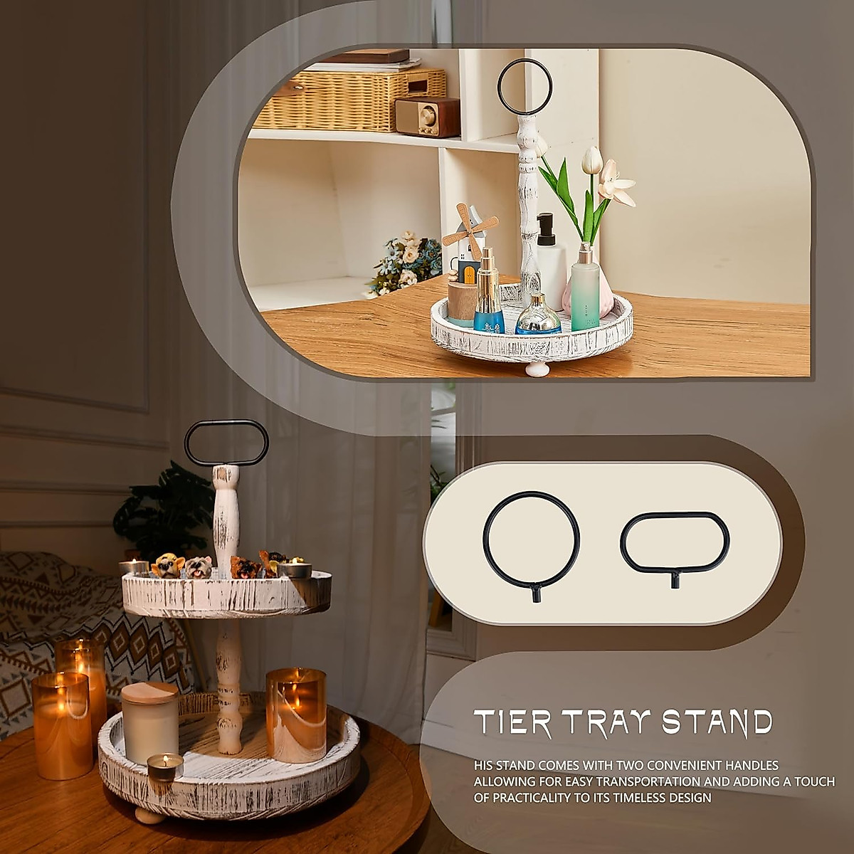 AONEHOME 2 Tiered Tray Stand, White Tiered Tray Decorative Trays – 2 Tier Cupcake Stand - 2 Tier Serving Tray - Tiered Tray Decor