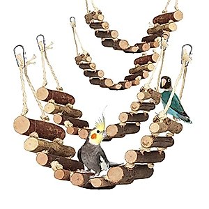 CEDAR ALPHA 4Pk 20" Natural Ladder, Hermit Crab,Bird Swing Ladder Chewing Toys Hanging,Pet Bird Cage Rodents Parakeet Ladder Bridge