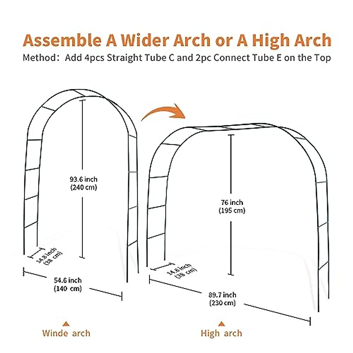 Mr.Ton Garden Arch Trellis for Climbing Plants Outdoor, Metal 7.8ft Wide Arbor Arches for Raised Beds, Arched Pergola for Garden Wedding Decoration, Green