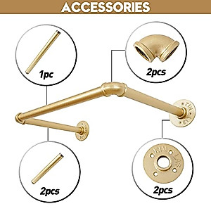 AddGrace Industrial Pipe Clothing Rack 20.5" Gold Clothing Rack DIY Heavy Duty Garment Rack 2Pack Wall Mounted Clothes Rack Closet Rod for Hanging Clothes (Gold) 52cm