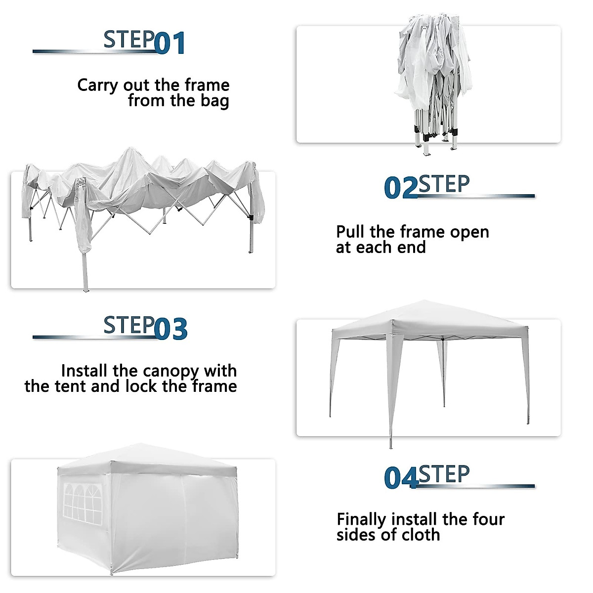 PHIKOOVA 10 x 10 ft Pop up Canopy Tent with 4 Sidewalls & 4 Sand Bags, Instant Folding Canopy Shelter with Elegant Church Window Outdoor Gazebo Easy Party Wedding Events Tent(White)