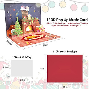 MZD8391 Upgraded Animated Santa Projections Christmas Cards, 3D Pop Up Christmas Gift Greeting Cards with Music & Lights, Music Play We Wish You A Merry Christmas for Christmas Holiday