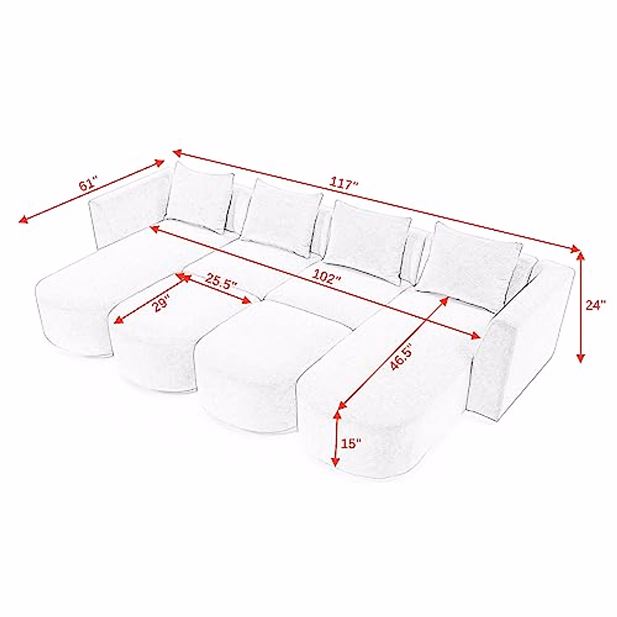 Goohome Modular U-Shape Sectional Set, Modern Couches for Living Room, Upholstered Loop Yarn Fabric Cloud Sofa with 2 Single Seat, Chaises and Two Ottomans, DIY Combination, for Office, C-Beige d