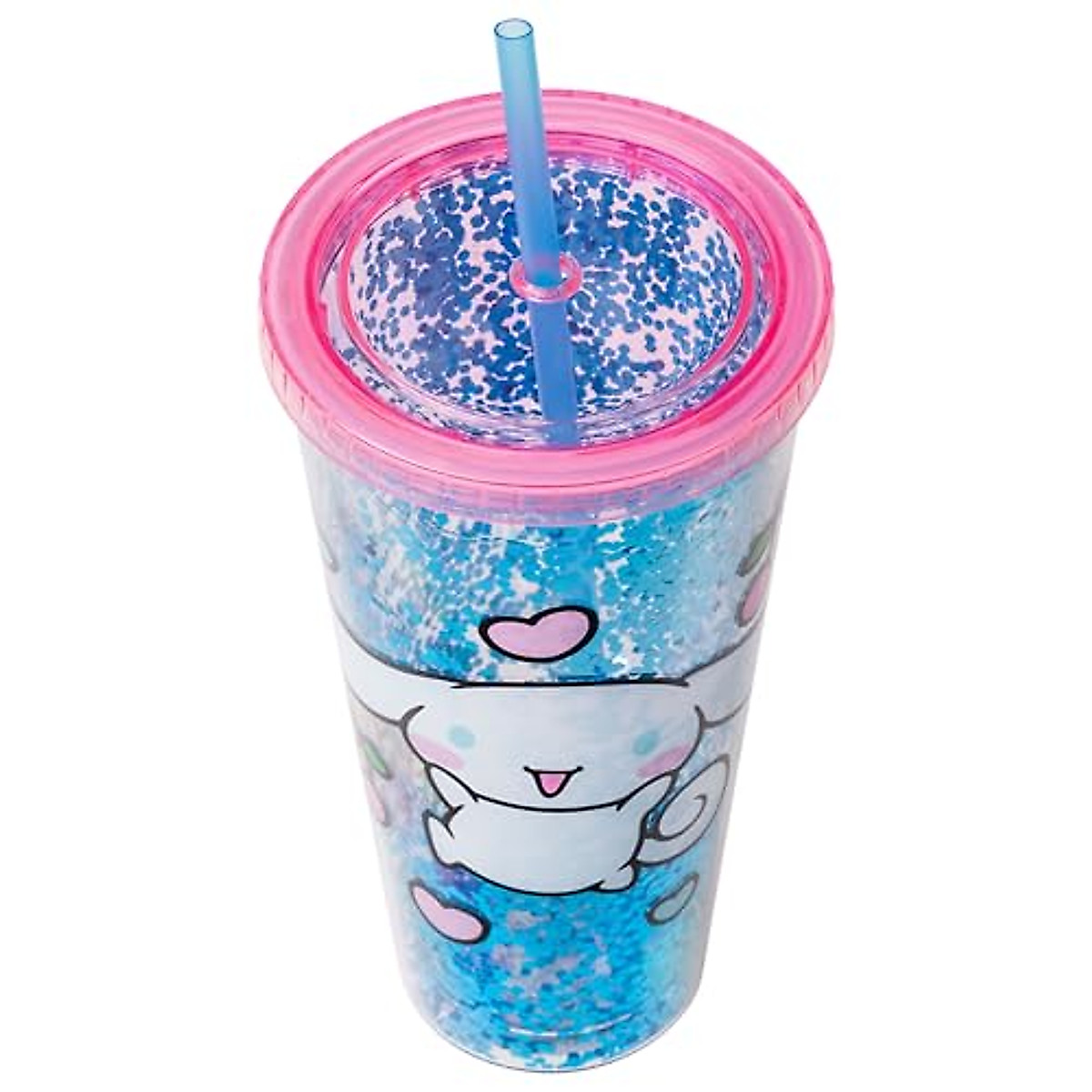 Silver Buffalo Sanrio Hello Kitty and Friends Cinnamoroll Hearts and Cherries Plastic Confetti Cold Cup with Lid and Straw, 32 Ounces