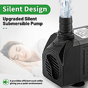 Yochaqute Aquarium Submersible Water Pump: 550GPH 30W Quiet Mini Adjustable with 6ft Power Cord for Hydroponics | Garden Waterfall | Pond | Fish Tank| Fountain