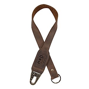 Hide & Drink, Keychain Lanyard, Badge Holder, Clip to Attach to House, Car, and Apartment Keys, ID, Full Grain Leather, Handmade, Bourbon Brown