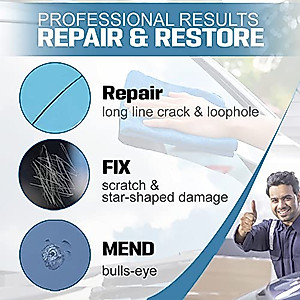 KMOOL Windshield Repair Kit, Glass Repair Kit, Automotive Glass Nano Fluid Glass Repair Kit Quick Fix for Chips & Cracks & Star-Shaped & Nicks & Half-Moon & Crescents - Car Windshield Repair kit