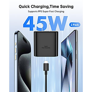 45W Super Fast Charger USB-C 2 Pack with 10Ft Cable for Galaxy S25 Ultra/S24 Ultra/S25/S24/S23/S22/S21 Ultra/Note 10/20/S20/S21,Z Fold 5 6/Z Flip 5,Galaxy Tab S10/S9/S8/S7 Fast Charger