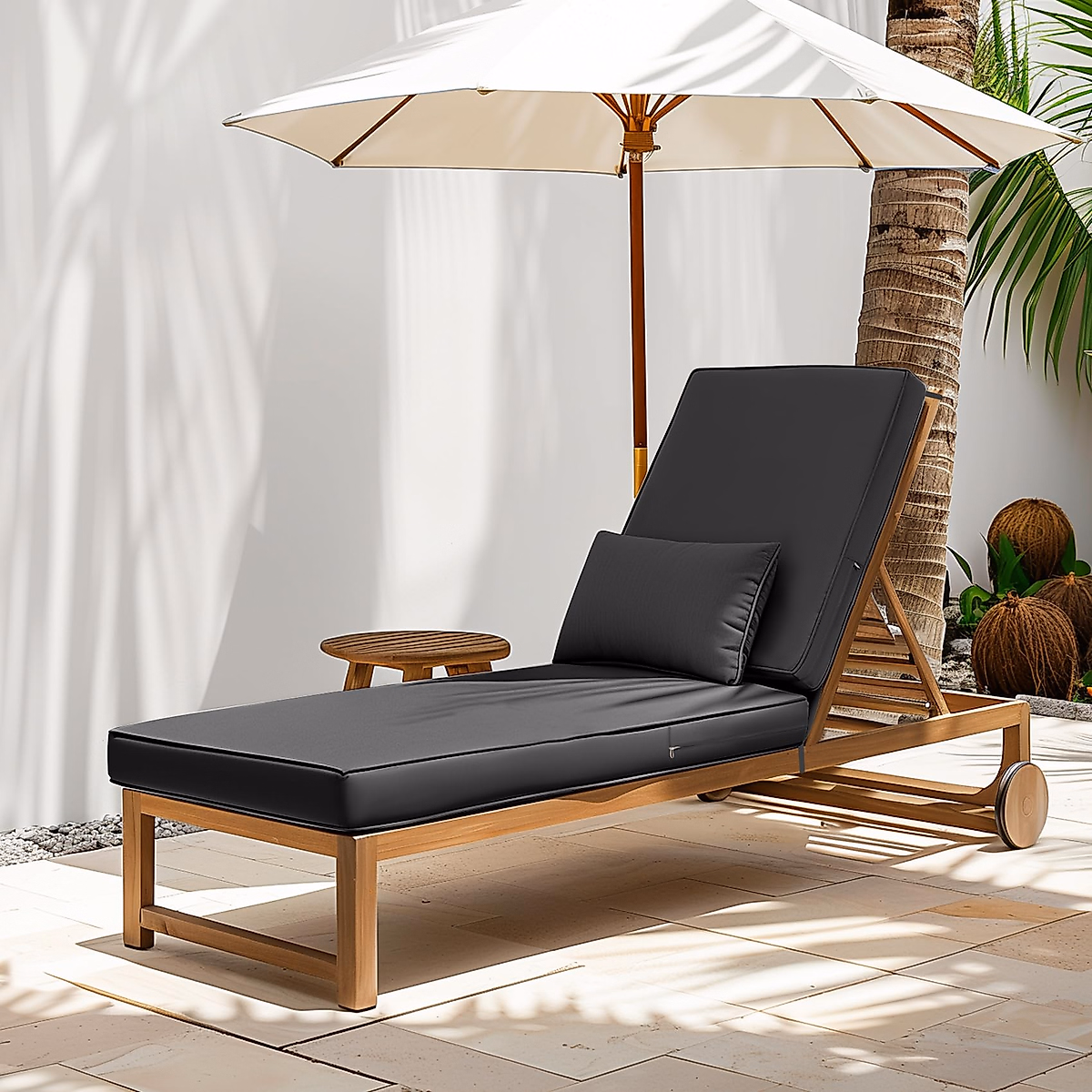 Lokex Chaise Lounge Cushions Outdoor, Waterproof Removable Chaise Lounge Cushion, 72x21x3 Inch Lounge Chair Cushions for Outdoor Furniture Comes with Lace-up Straps and Anti-Slip Bottom