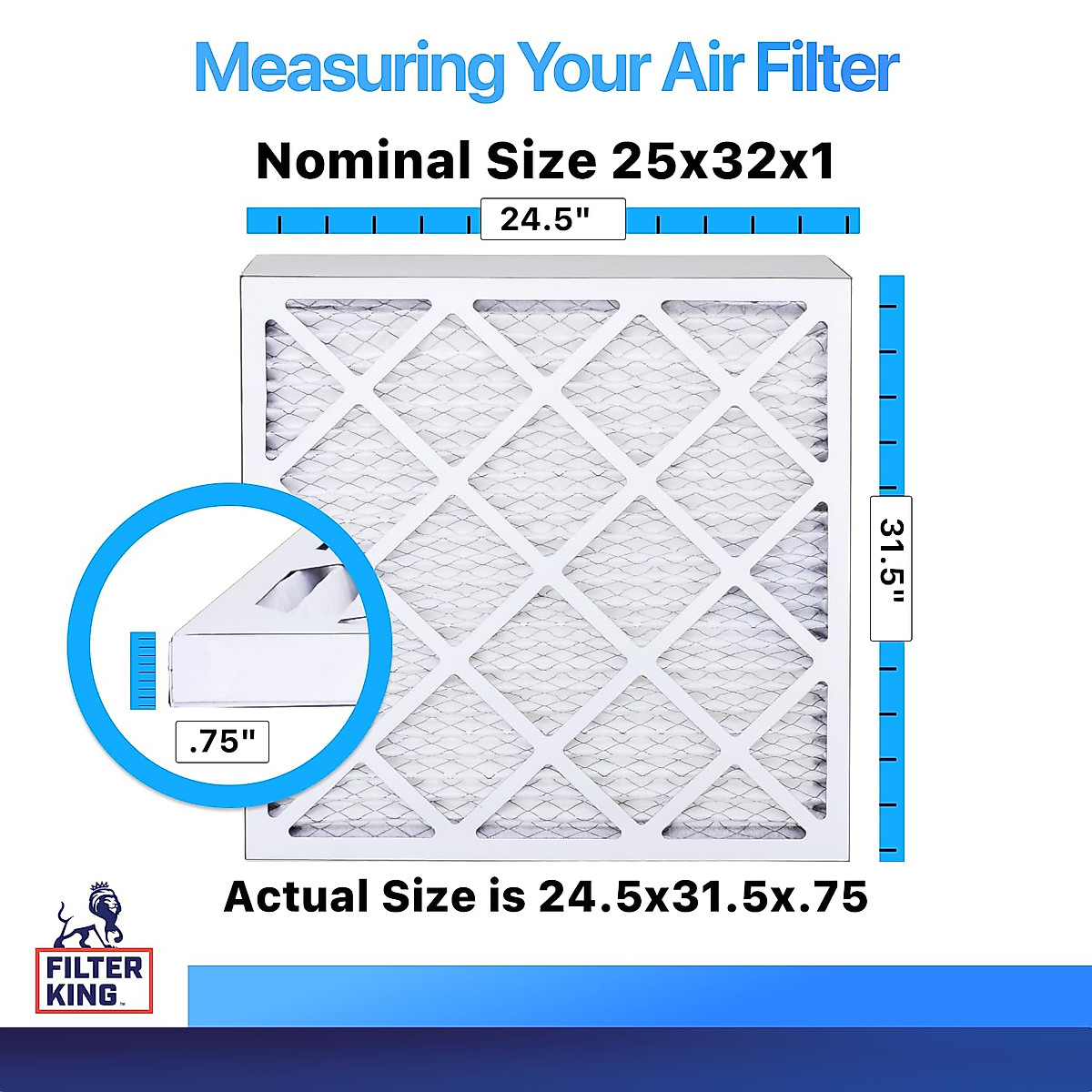 Filter King 25x32x1 Air Filter | 4-PACK | MERV 8 HVAC Pleated A/C Furnace Filter | MADE IN USA | Actual Size: 24.5 x 31.5 x .75"