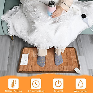Everkeen Heated Floor Mat Under Desk, Foot Warmer-Timed Temperature Control Graphene Electric Heating Film Heating Pad for Home,Office (Wood Stripe)