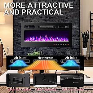 Joytain Electric Fireplace 40 inch Recessed and Wall Mounted, 750w/1500w Thin Wall Fireplace Heater with Timer, Remote Control, Adjustable Flame Colors for Living Room Bedroom, Black