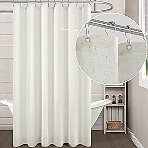 KOUFALL Linen Shower Curtain,Boho Farmhouse Shower Curtains for Bathroom,Bath Decor Natural Cloth Cotton Look Polyester Waterproof Fabric Shower Curtain Liner with Hooks Sets,Cream Ivory,72 x 72 Inch