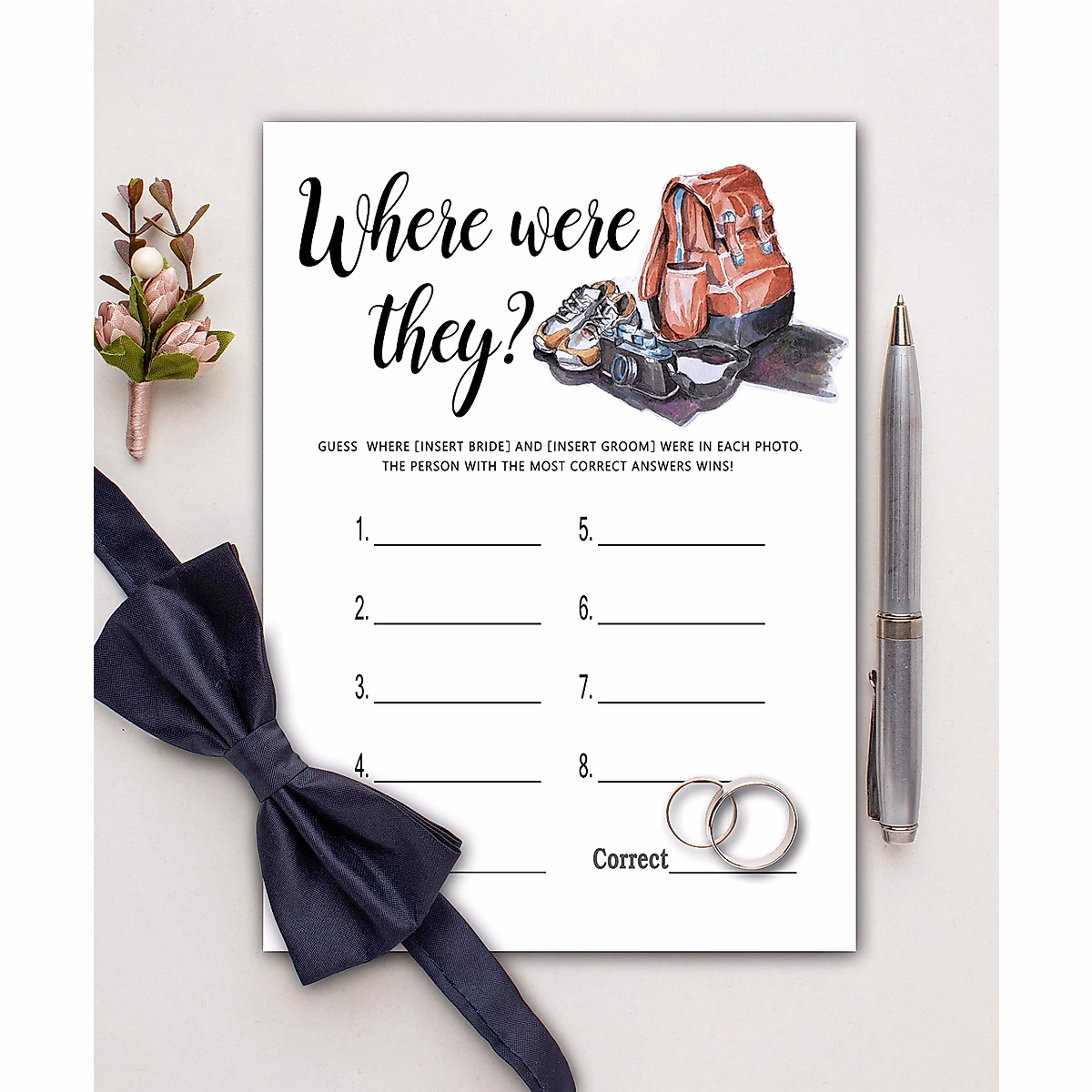 Bridal Shower Games - Where Were They Wedding Shower Party Card Game - Couples Photo Game - Hand Drawn Minimalist Themed Bachelorette/Engagement Party Supplies Activities Decorations (A03)