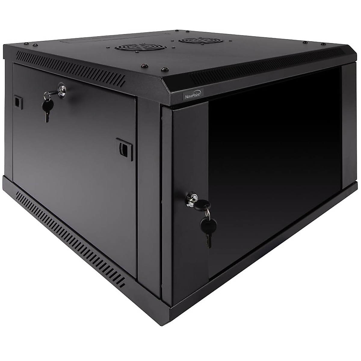 NavePoint 6U Server Rack Enclosure - 23.6” Deep, 6U Wall Mount Network Cabinet with Locking Glass Door for 19” IT Equipment, 6U Network Rack with 2 Fans, Removable Side Panels, Black