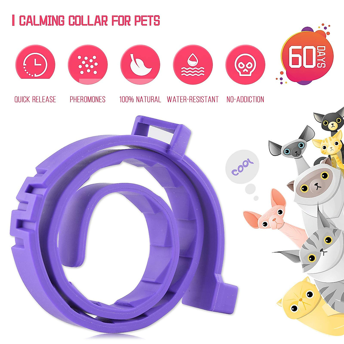 Kewaii Calming Collar for Cats Adjustable Waterproof Calm Collar 60 Days Effective Reduce Anxiety, Persistent Natural Pheromone, Up to 15 Inch (2pack)