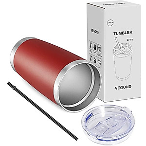 VEGOND 20oz Tumbler with Lid and Straw Stainless Steel Tumbler Cup Vacuum Insulated Double Wall Travel Coffee Mug Powder Coated Coffee Cup(Powder Red 1 Pack)