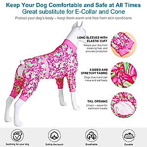 LovinPet Pitbull Pet Outfit, Post Surgery Recovery Pajamas for Dogs, Reflective Stripe, Full Coverage Dog Onesie, Breathable & Stretchy Fabric, Pink Daisy Print, Pajamas for Big Dogs,Pink/Green XXL