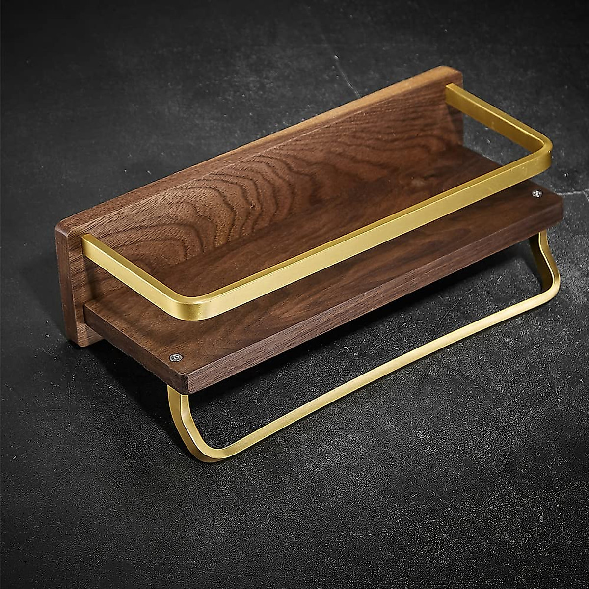 NEWRAIN Shower Rack, Wood Shower Shelves with Towel Holders for Kitchen Toilet Bathroom Shelves Shower Storage Organizer Wall Mounted