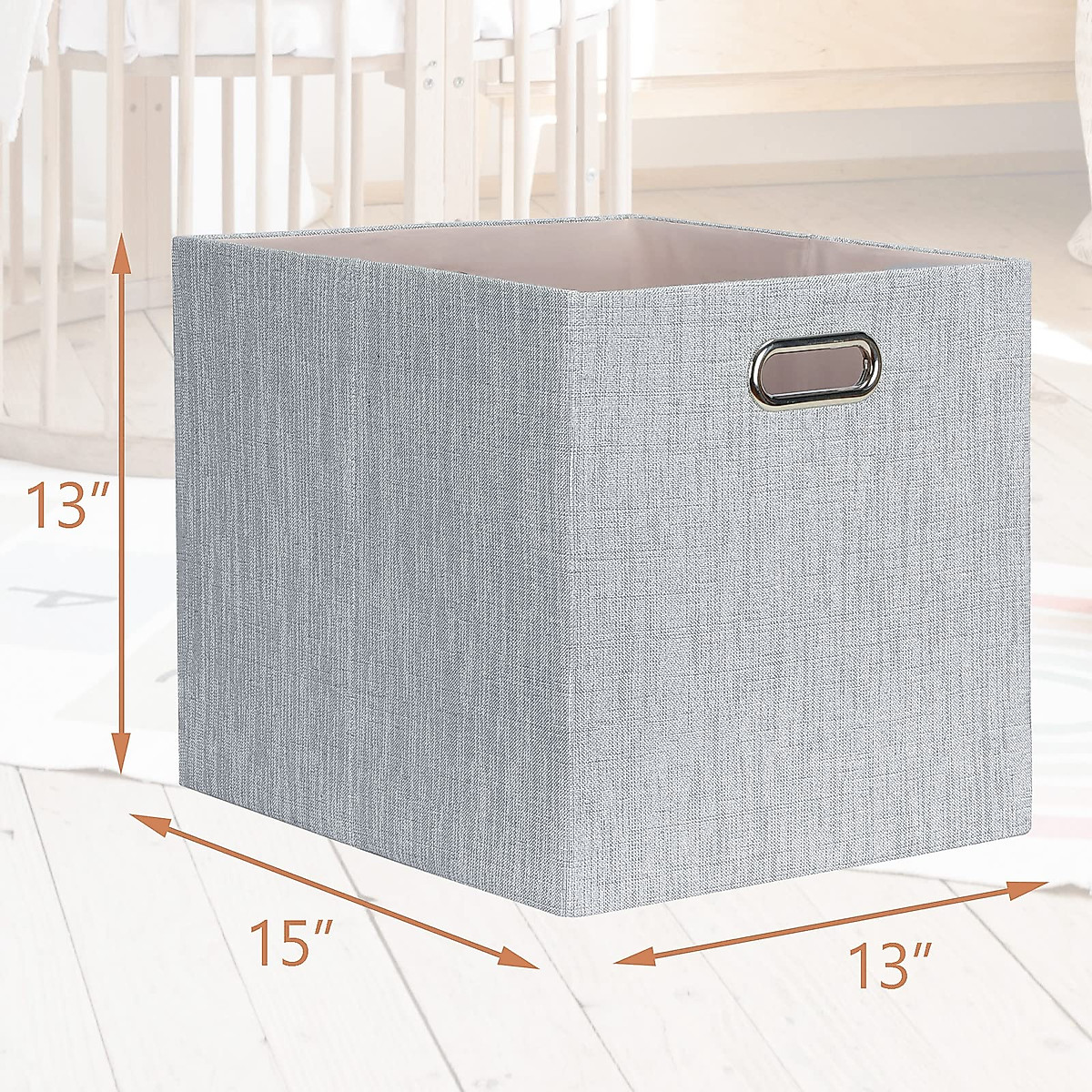 Posprica 13x15x13in Collapsible Storage Bins, Fabric Foldable Cube Storage Boxes, Decorative Storage Baskets Organizer for IKEA Kallax, Shelves, Closet, Clothes, Toy, Set of 4-Grey
