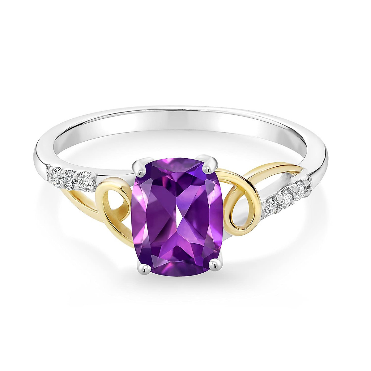 Gem Stone King 2 Tone 10K Yellow Gold and 925 Sterling Silver Cushion Cut 8X6MM Gemstone Birthstone and White Moissanite Engagement Ring For Women Available in Size 5, 6, 7, 8, 9