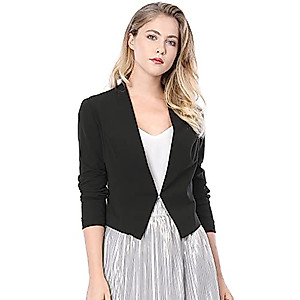 Allegra K Women Collarless Work Office Business Casual Cropped Blazer Small Black