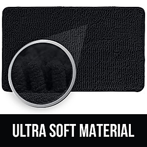 Kangaroo Anti Fatigue Cushion Mat and Chenille Bath Rug, Antifatigue Mat Size 32x20, Foam Pad Relieves Pressure, Bath Rug Size 36x24, Machine Washable, Both in Black, 2 Item Bundle