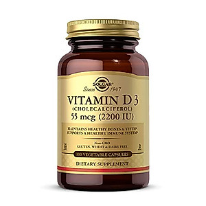 Solgar Vitamin D3 (Cholecalciferol) 55 mcg (2200 IU) Vegetable Capsules - 100 Count