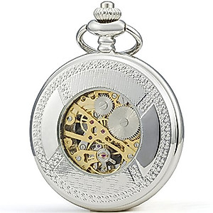 SEWOR Vintage Elegant Carving Pocket Watch Mechanical Hand Wind (Silver)