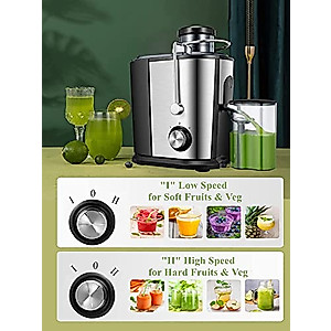 Juicer, Juicer Machines Easy to Clean, 3" Feed Chute Juicer Extractor for Whole Vegetable and Fruit, 2 Speeds Control for Soft & Hard Fruits, With Brush Easy to Clean, Anti-drip & Anti-slip Function