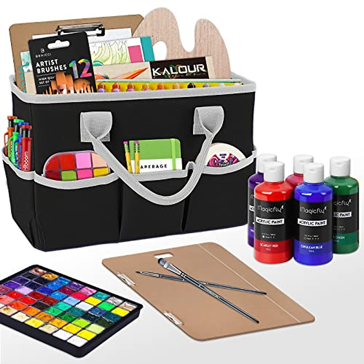 Godery Desktop Tote and Stock Organize, Teacher Helper Tote Bag Organization for Arts, Books, Stationery, etc, and Office Desk Organize, Make-up Storage Tote with Handles for Travel (BLACK-2)