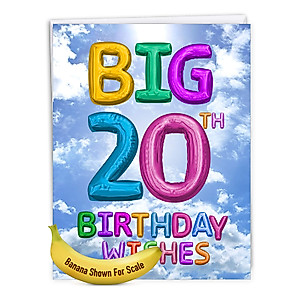 NobleWorks - 20th Birthday Card Jumbo from All of Us (8.5 x 11 Inch) - Milestone of 20 Years, Large Notecard w/Envelope (Not Actual Balloons, 3D or Raised) - Inflated Messages J9394MBG-US