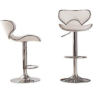 Roundhill Furniture Masaccio Cushioned Leatherette Upholstery Airlift Adjustable Swivel Barstool with Chrome Base, Set of 2, White