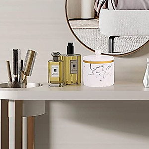 Tonxus Bathroom Vanity Countertop Divided Jars with Lid,Cotton Swab Holder,Resin Cotton Ball Container Makeup Sponges Cosmetics Canister,Bath Salts Storage Box (T1-B1-15WH)