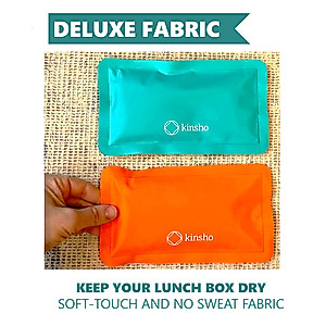 kinsho Ice Pack for Kids Lunch Box, Bag and Bento Boxes, 4 Pack Set, Reusable and Refreezable Soft Slim Pouches for Travel, School, Work or Camping, Long Lasting Cold, Flexible | Aqua Orange…