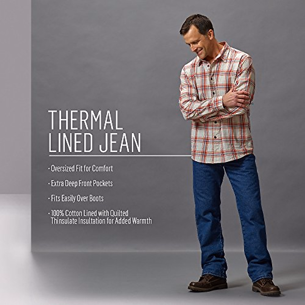 Wrangler Men's Rugged Wear Woodland Thermal Jean ,Night Brown,34x32