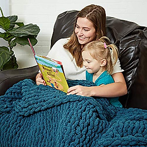 Sterling Letter Chunky Knit Throw Blanket - 40" x 48" - Handwoven - Gorgeous Braided - Breathable - Chenille Yarn - Cozy Blanket - Modern Bedding - Soft Blankets - Bedroom Decor (Caribbean Sea Blue)