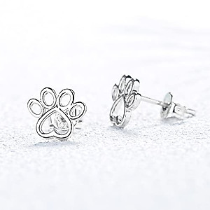 Amy & Annette Sterling Silver Paw Stud Earrings - Cute Puppy Dog Cat Pet Paw Print Stud Earrings - Great Gift Idea for Every Occasion