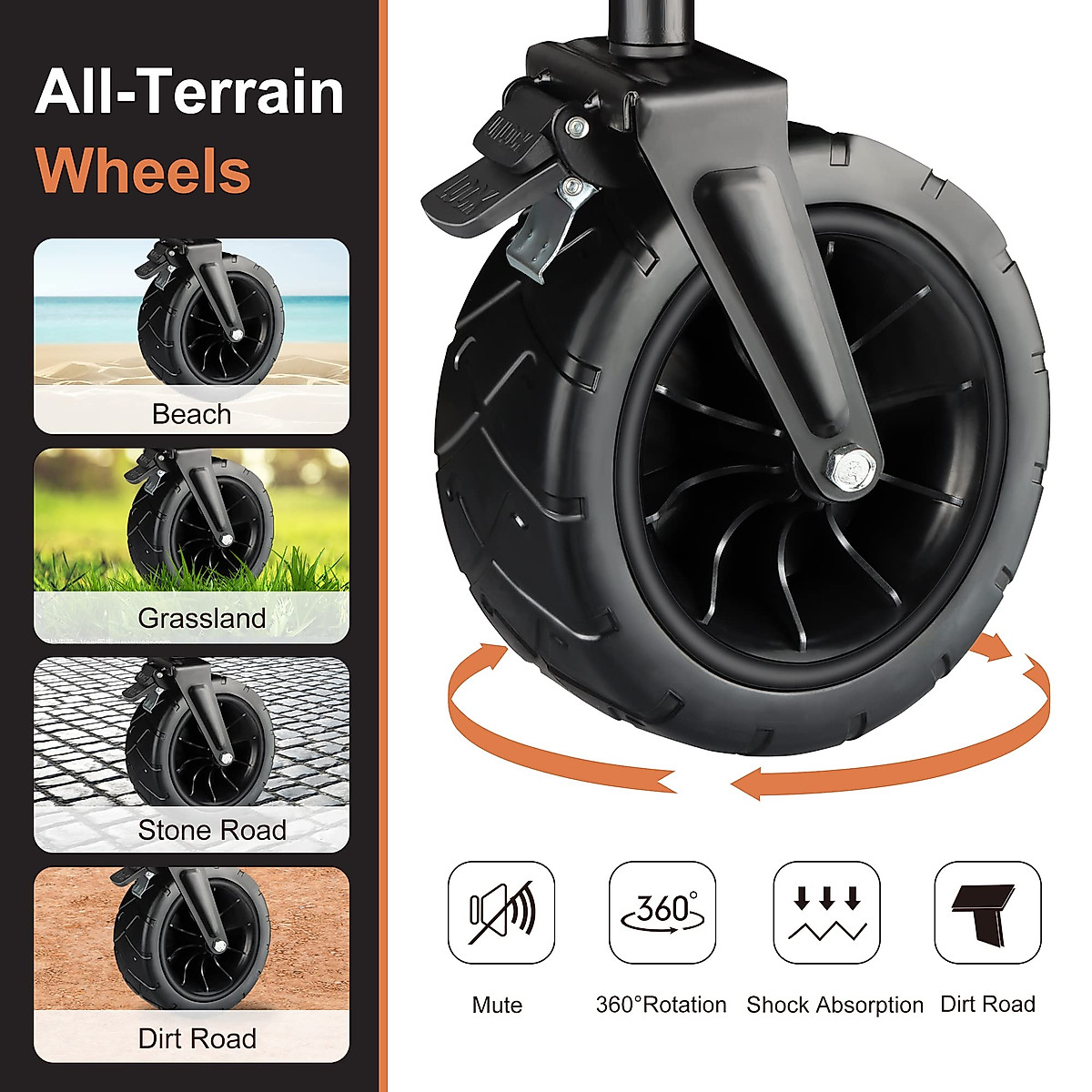 DOBEGARDEN Collapsible Folding Wagon Bearing 220lbs Beach Wagon Portable Utility Garden Cart Heavy Duty Grocery Wagon for Camping Picnic Shopping and Travel Trailer with All Terrain Silent Wide Wheels